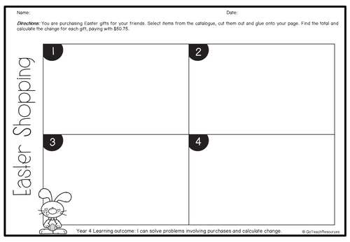 Easter money activity - Solving purchases and calculating change