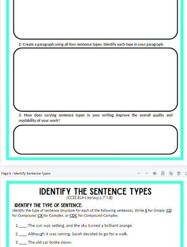 Grammar Worksheets: Sentence Types by Humanities Hotspot | TPT