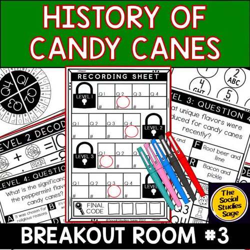 History of Candy Canes Breakout Room - Christmas Code Escape Reading ...