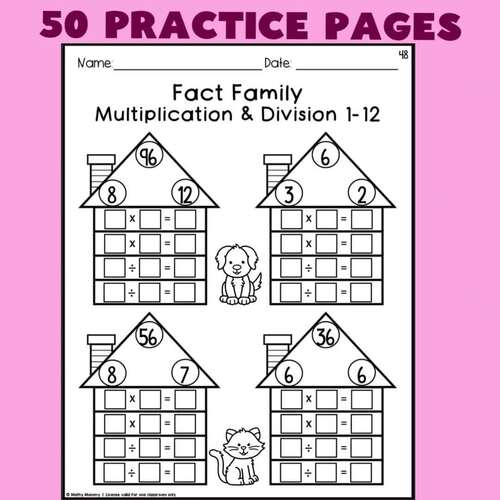 Fact Family Multiplication & Division Practice Worksheets | Math for ...