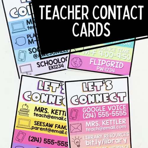 Teacher Contact Cards - EDITABLE by Texas Teaching Corner | TpT