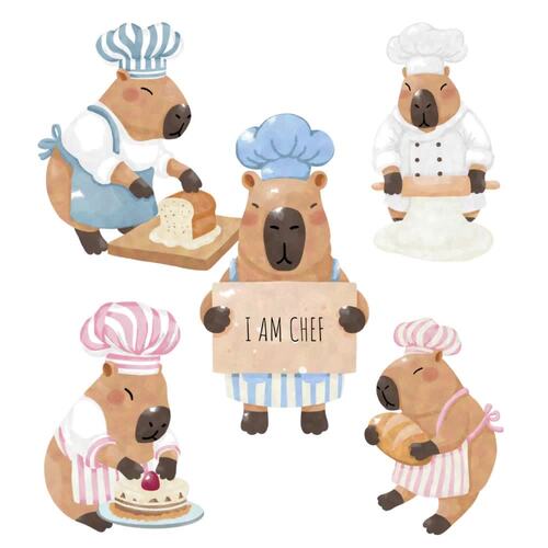 Cape’s Cozy Kitchen – Cute Chef Capybara Clipart Set | Kawaii Cooking ...