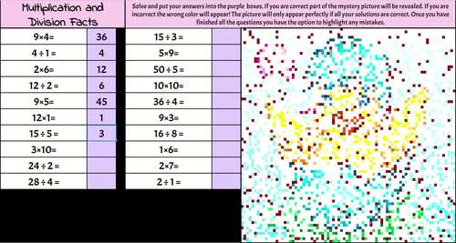 Easter Math Pixel Art Multiplication and Division Facts | TpT