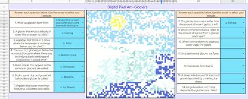 Digital Science Pixel Art Mystery Picture Glaciers Google | TPT