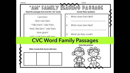 First Grade CVC Reading Passages - Fluency - Comprehension Skills