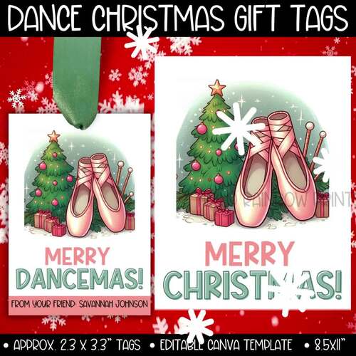 Dance Teacher Ballet Christmas Gift Tag Card, Holiday Dance Coach Class ...