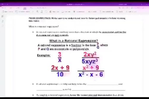 Simplifying Rational Expressions (Notes & Video) by Kaniesha Clark