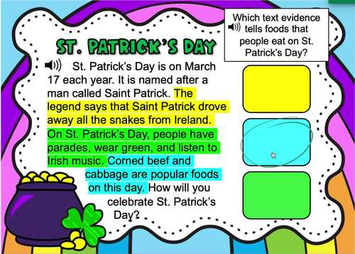 St. Patrick's Day Reading Comprehension Boom Cards by 3rd Grade Engaged