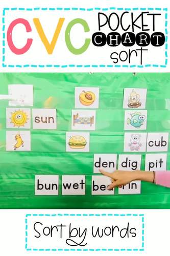 Literacy Center: CVC Picture & Word Pocket Chart Sort (a, e, i, o, u)