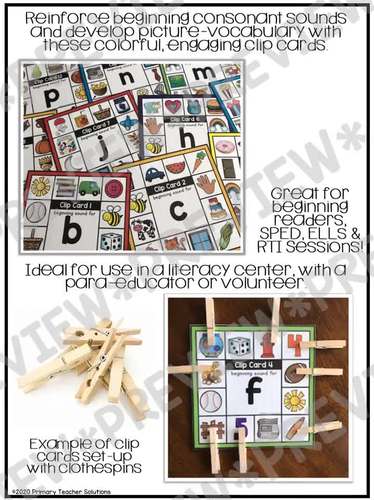 Beginning Consonant Sounds: Clip Cards | TPT