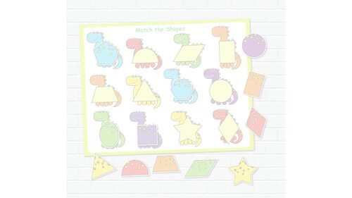 Dinosaur 2D Shapes Matching Activity for Kids, Toddler Busy Book Pages