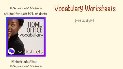 Home Office Vocabulary Worksheets for Adult ESL by Rike Neville