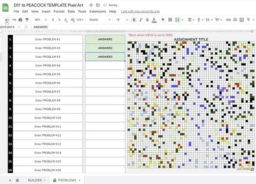 DIY Digital Resource Pixel Art Template EDITABLE | Peacock by Algebra ...