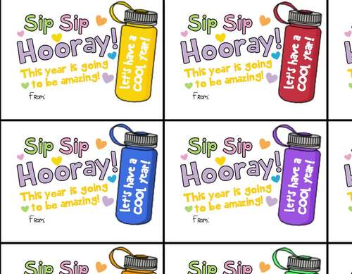 Water Bottle Beginning of Year Gift Tag- Sip Sip Hooray! This year is ...