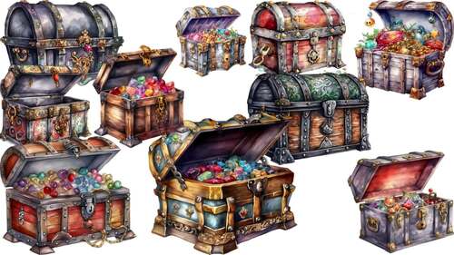 Watercolor Treasure Chest Clipart Set of 21 Files by ArtisticTimberStudio