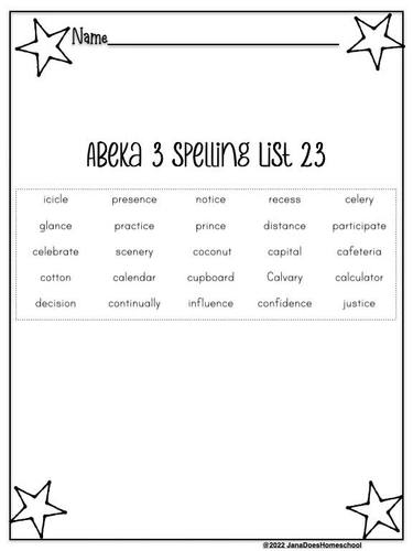 Abeka Spelling & Poetry 3 List 23 - Spelling Practice - c says s before ...