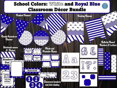 School Colors: White and Royal Blue Classroom Decor for Middle and High ...