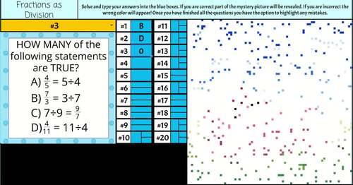 Fractions As Division 5th Grade Pixel Art | 5.NF.3 by Pick Up and Go ...