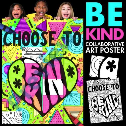 Kindness Coloring Collaborative Poster Activity Be Kind SEL Character ...
