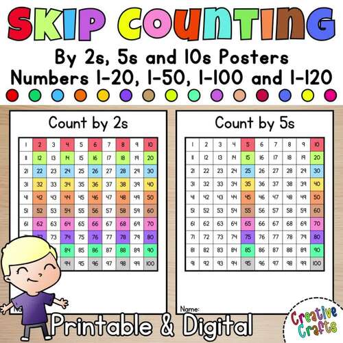 Math Posters Numbers 1-20, 1-50, 1-100 & 1-120: Skip count by 10s, 5s ...