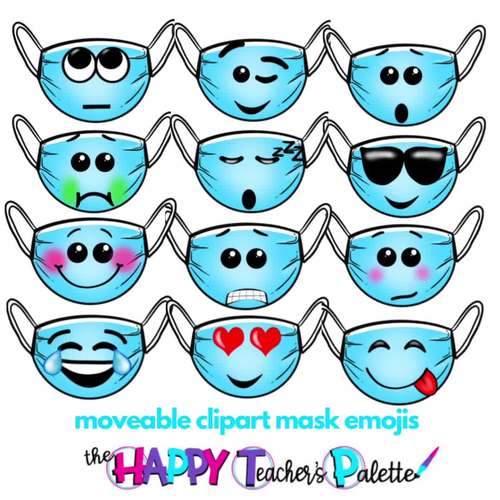 HTP Clip Art Mask Emojis Moveable Pieces by The Happy Teacher's Palette