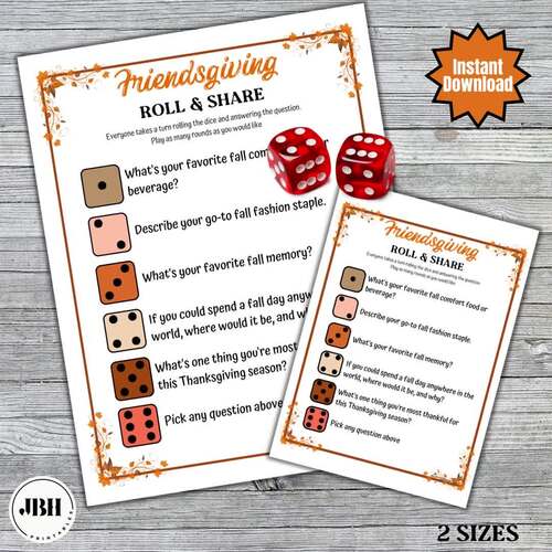 Printable Friendsgiving Dice Game, IceBreaker Game, Fall Question and ...
