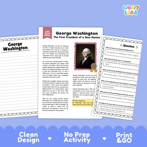 George Washington Biography Reading Passage | Writing Activity ...