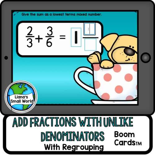 Adding Fractions Unlike Denominators Regrouping BOOM tm Digital Task Cards