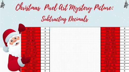 Christmas: Pixel Art Mystery Pic-5th Grade Math-Subtracting Decimals