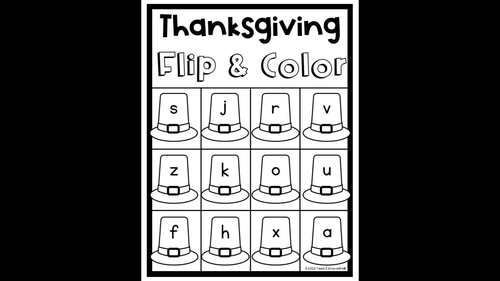 Thanksgiving Pilgrim Hat Letter Recognition Flip and Color NO PREP Activity