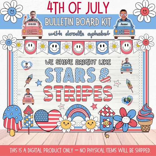 4th of July Bulletin Board Kit Ideas Summer Groovy Retro Door ...