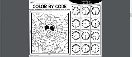 Thanksgiving Telling Time to Hour and Half Hour by Teaching Second Grade