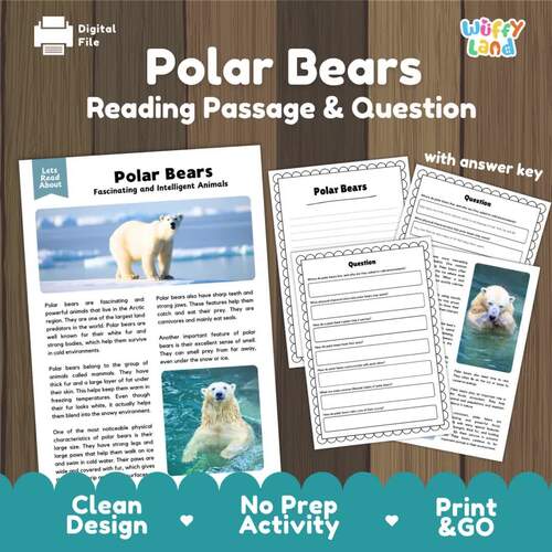 Polar Bears Reading Comprehension Passage | Arctic Animals Science Activity