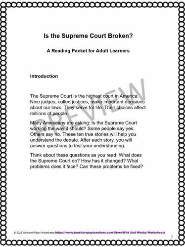 Is the Supreme Court Broken? Pre-GED Reading - 4th-5th Grade level