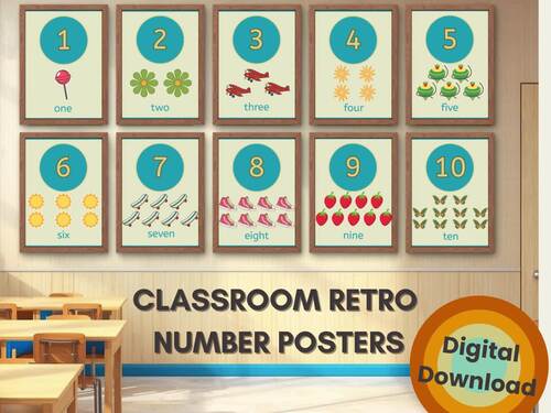 Retro Number Posters 1-20 - Classroom Math Decor (Digital Download)