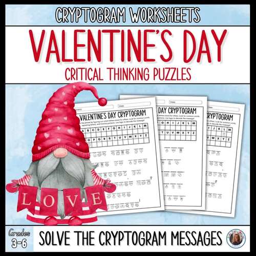 Valentine's Day Cryptogram Puzzles Worksheets Critical Thinking Worksheets