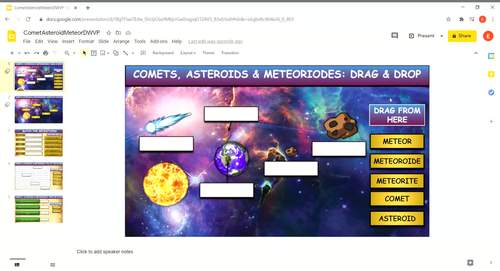 Comets & Asteroids: Drag & Drop Worksheet: Google Slides. Powerpoint