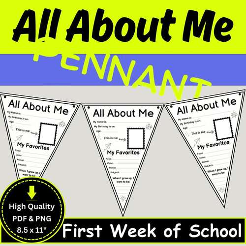 All About Me Pennant | Banner | First Week of School | Classroom decor ...