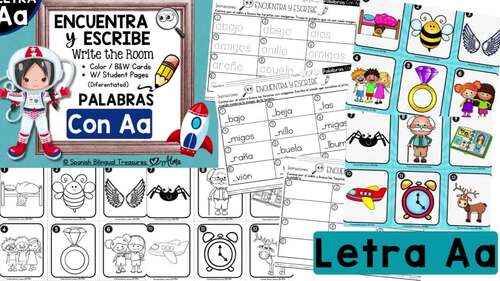 Spanish Write the Room Letter Aa | Bilingual Kindergarten Literacy Center