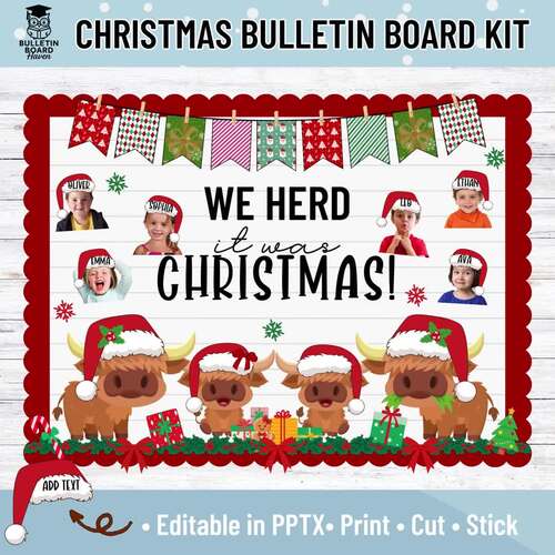 Highland Cow Christmas Bulletin Board Kit Holiday Farm Theme Decor