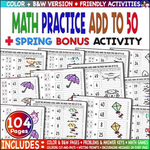 Comprehensive Spring Math Worksheets | Grade 1–3, Add Within 50 ...