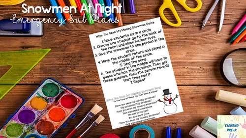 Snowmen At Night Emergency Sub Plans by ElemenoPreK | TPT