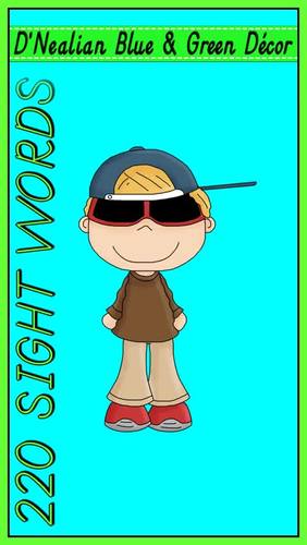 D'NEALIAN SIGHT WORDS PK - 3 WORD WALL CARDS Blue Green Theme Editable