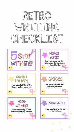 Retro 5 Star Writing Checklist - Classroom Decor - Literacy - Literacy ...