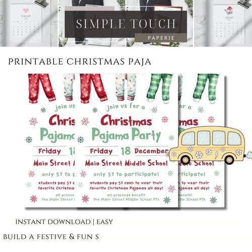 Editable Christmas Holiday Pajama Party Fundraiser School Wide Activity ...