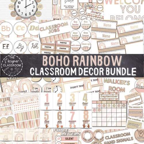 Boho Rainbow Classroom Decor Bundle by The Designer Classroom | TPT