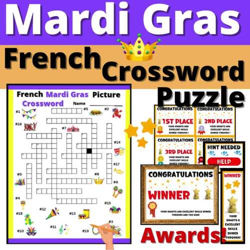 Mardi Gras Crossword French Picture Activities Independent Work Sub Plans