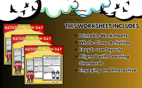 Twin Day Reading Comprehension Worksheets | 20 Passages | Grades 1–4
