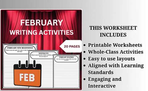 FEBRUARY WRITING ACTIVITIES |20 PAGES| GRADE 3-8| by Learnwith Ease