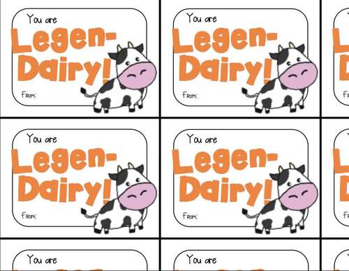 Cow Tales/ Cow-Themed Gift Tag- You are Legen-Dairy! (For staff ...